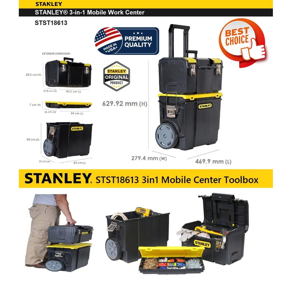 Stanley 3-in-1 Mobile Work Center Portable Storage Box with Wheel ...