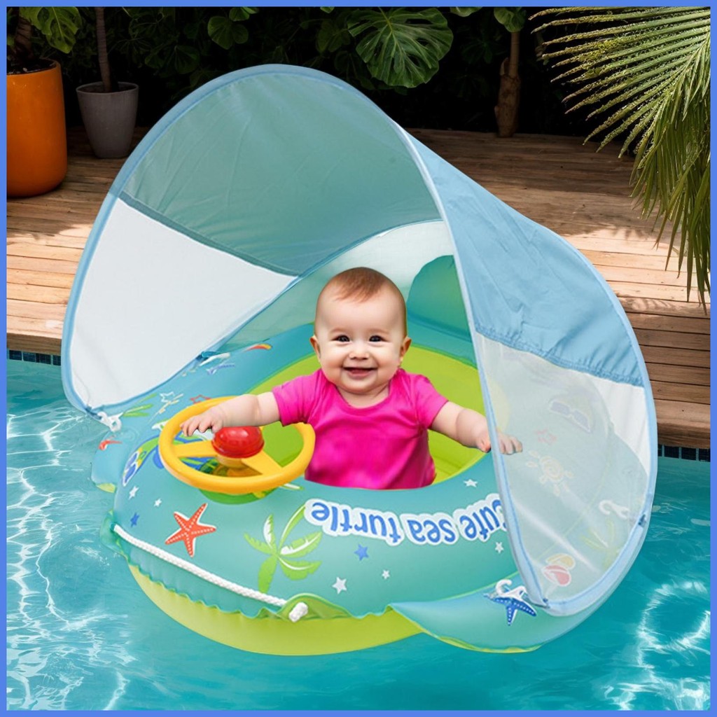 Baby Float with Canopy Toddler Pool Float with Canopy Inflatable PVC ...