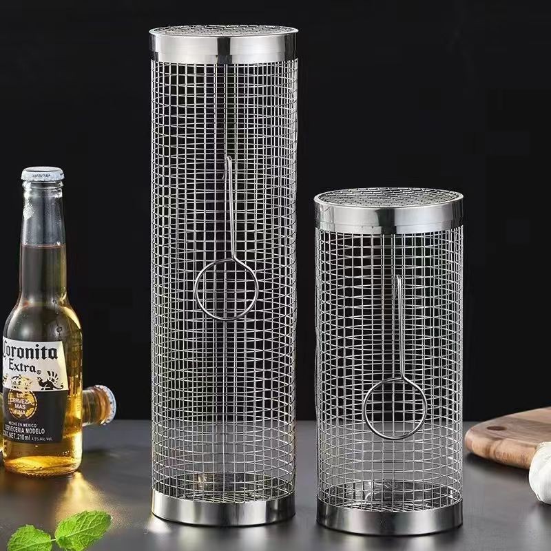 现货 BBQ Cage BBQ Stainless Steel Rolling Barbecue Tube Barbecue Mesh ...