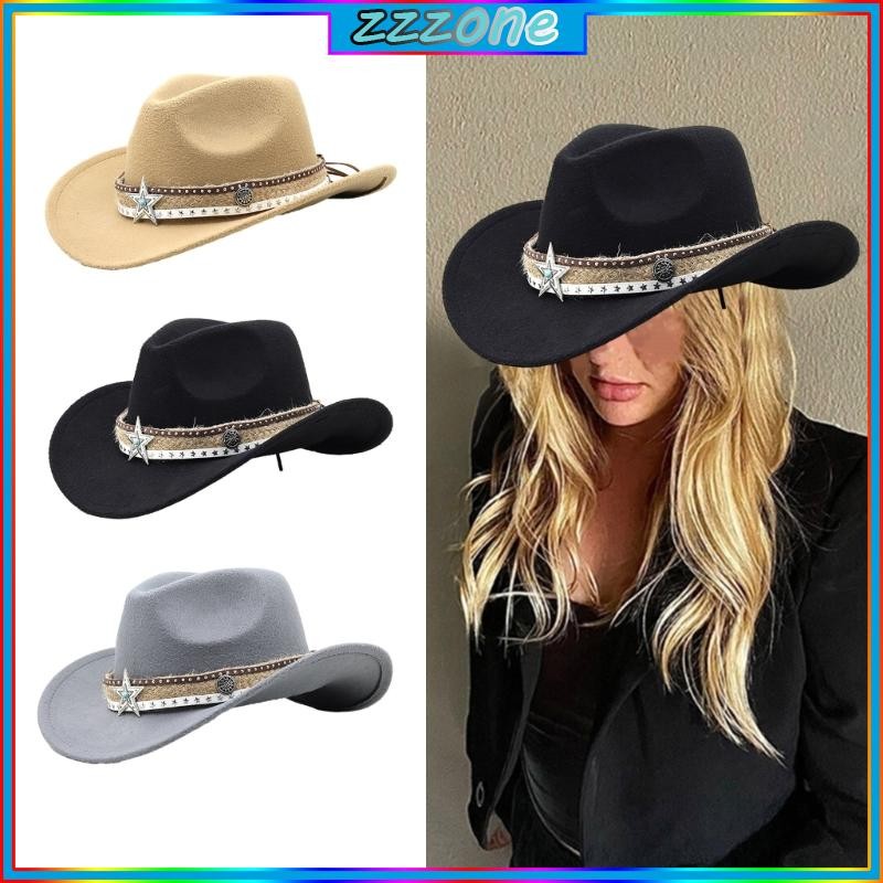 zzz Adult Cowboy Hat with Bohemian Style Hat Rope Decor for Woman ...