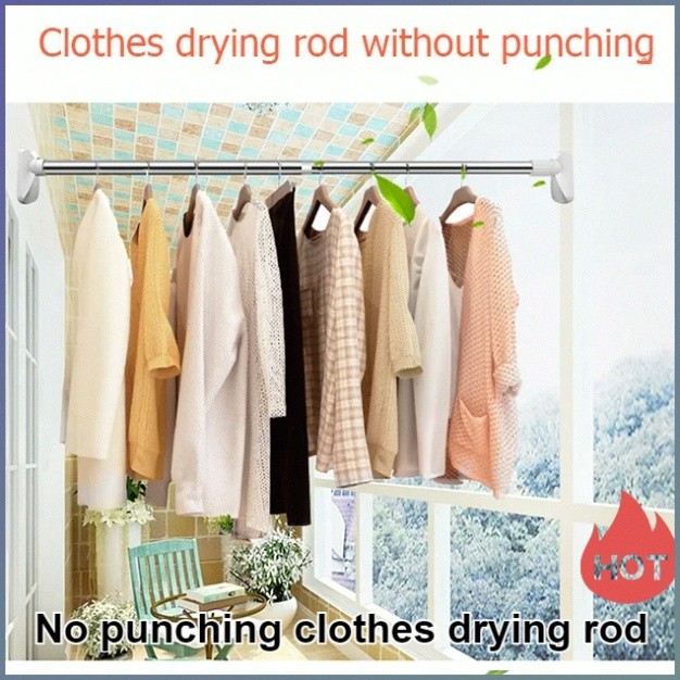 Clothes Drying Pole No-punch Retractable Hanger Clothesline Firm ...