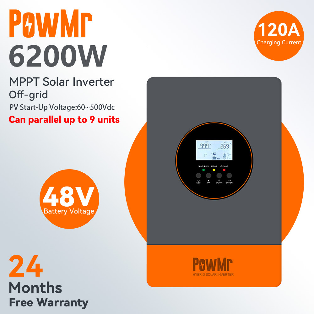 PowMr MPPT 6.2KW Off Grid Solar Hybrid Inverter 230Vac Built-in 120A ...