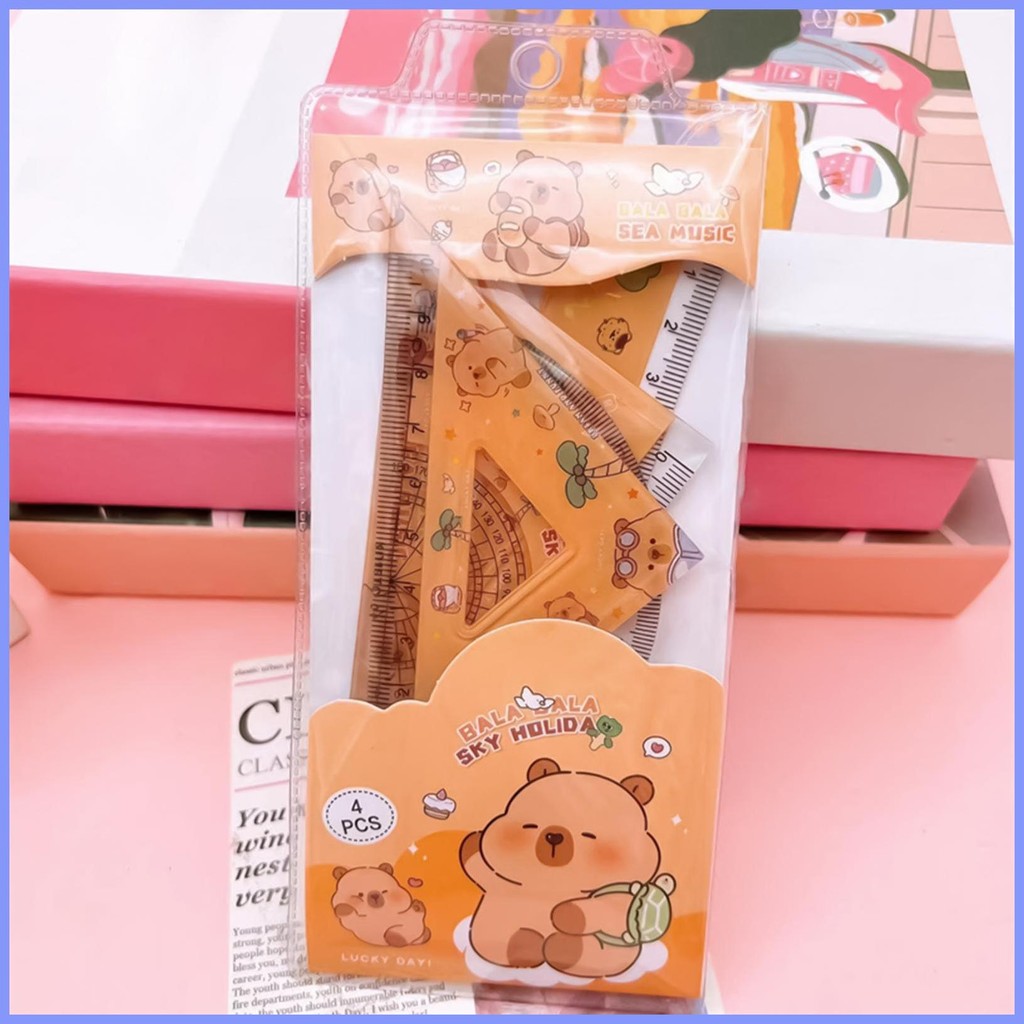 Cute Capybara Ruler Set 4X Capybara Protractor Straight Triangle Ruler ...