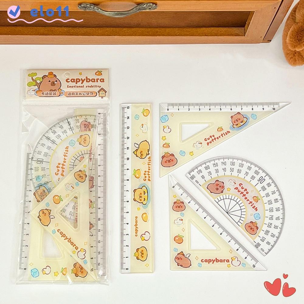 ELO11 1 Set Measuring Tool, Triangle Ruler Protractor Capybara Metric Ruler, Cute Plastic ...