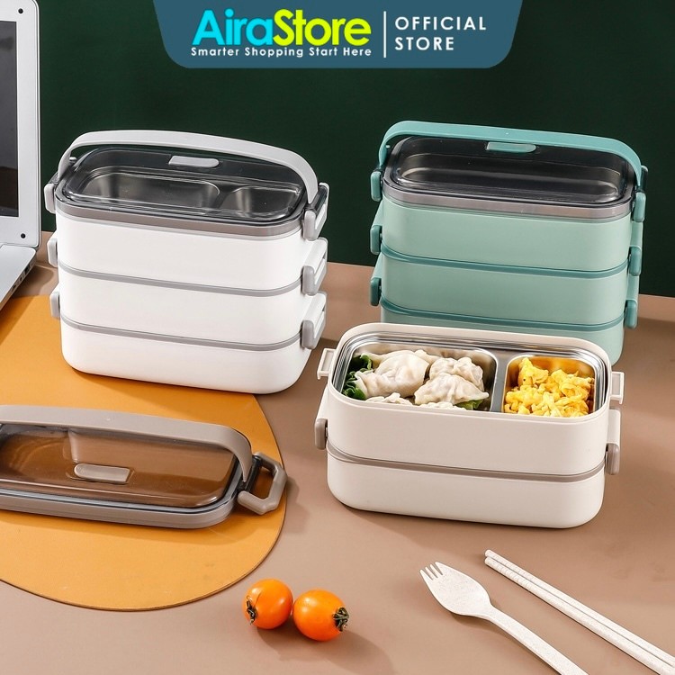 AiraStore Multi-layer Bento Lunch Box Microwaveable 304 Stainless Steel ...