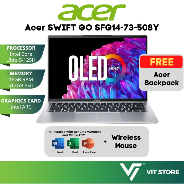 ACER SWIFT GO 14 SFG14-73-508Y OLED Ultra 5-125H 16GD5 512SSD / 14 ...