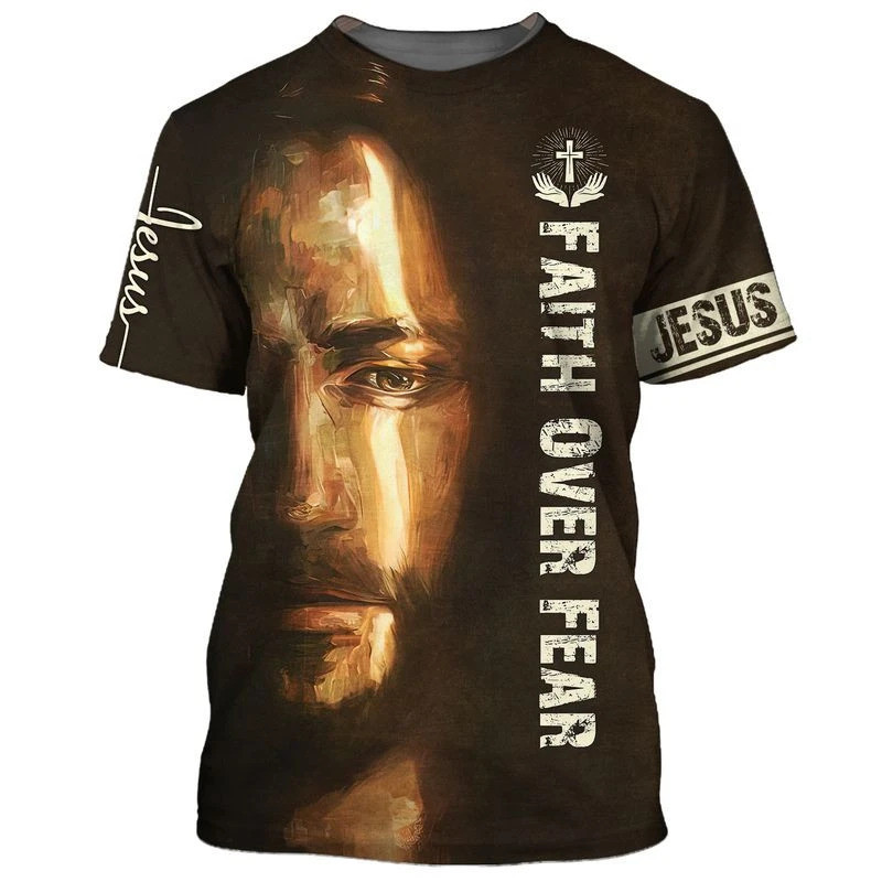 Jesus The Savior T Shirt Unisex Short Sleeve 3D Printed Cross Lion T ...