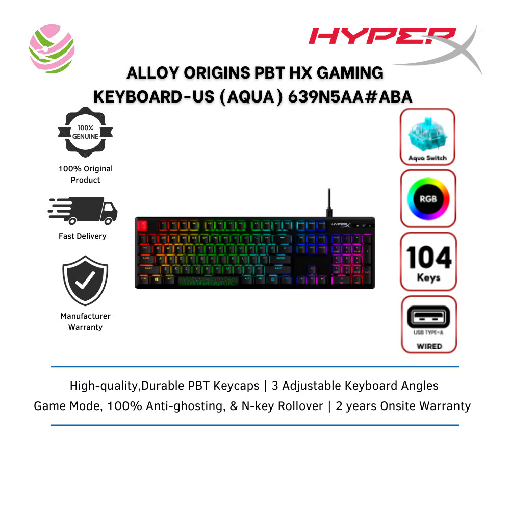 HP HYPERX GAMING KEYBOARD 639N5AA#ABA, ALLOY ORIGINS PBT HX WIRED PBT ...