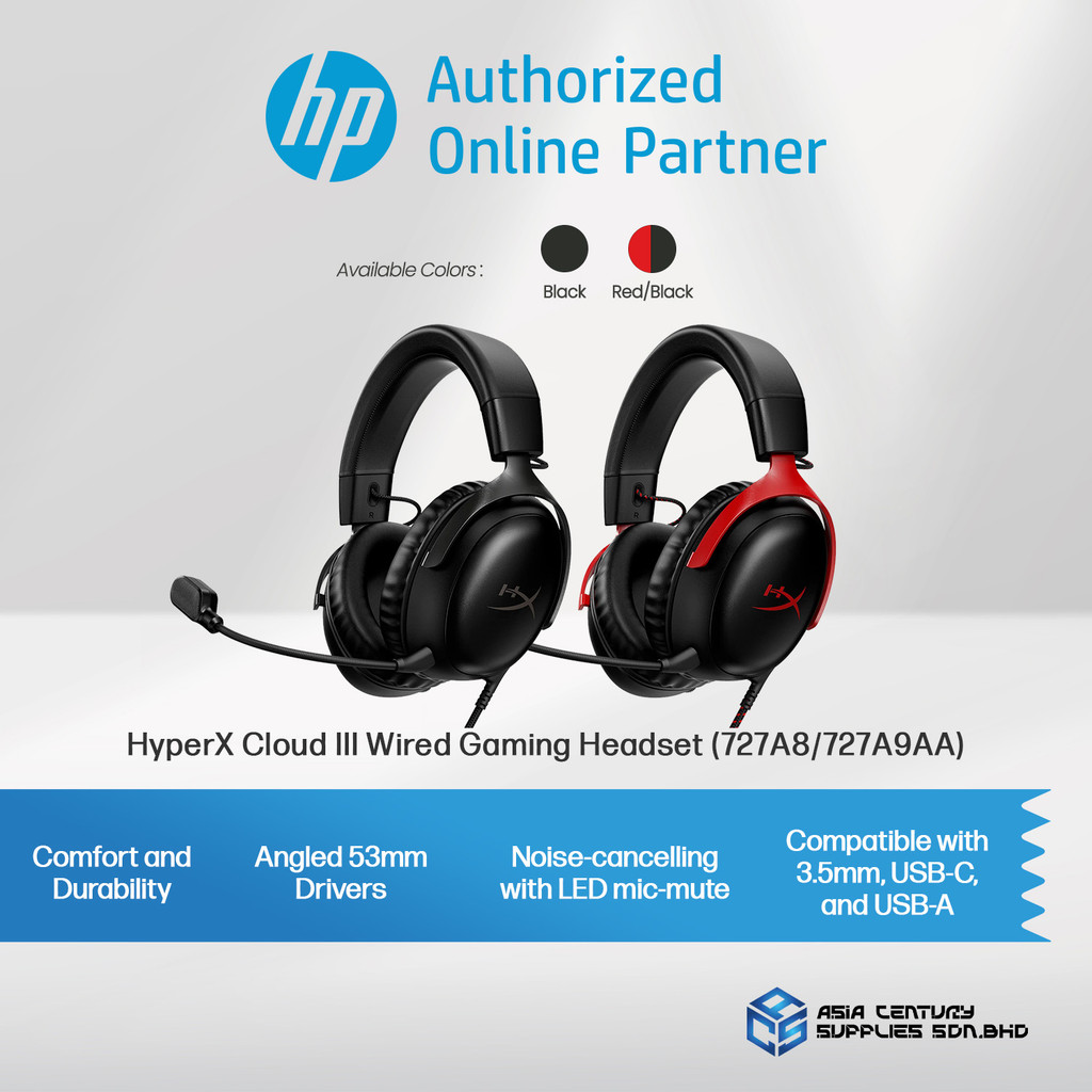 HyperX Cloud III Wired Gaming Headset Black / Red - 727A8AA 727A9AA / Noise-cancelling Mic ...