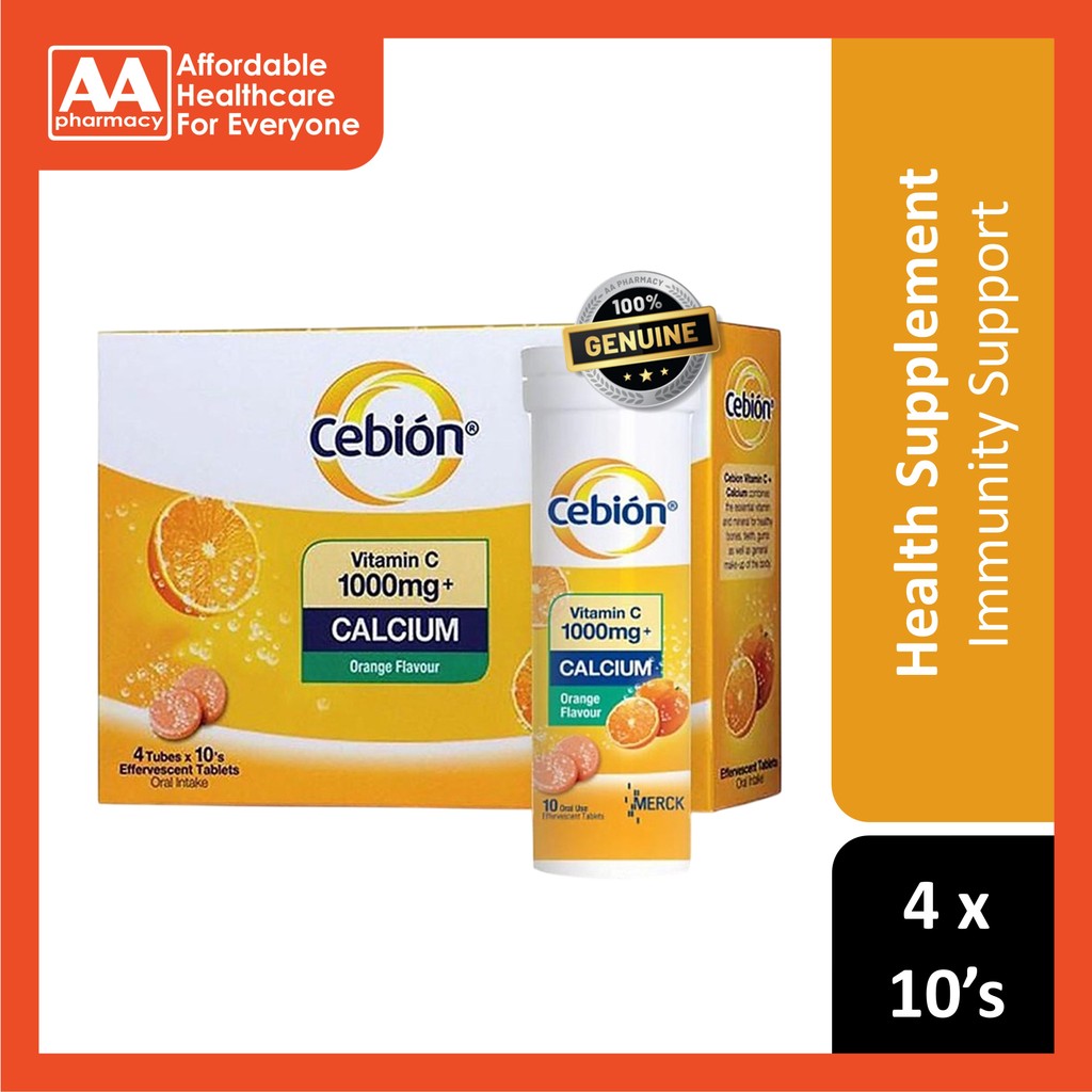 Cebion Vitamin C 1000mg + Calcium Effervescent Tablet 4x10's (Orange ...