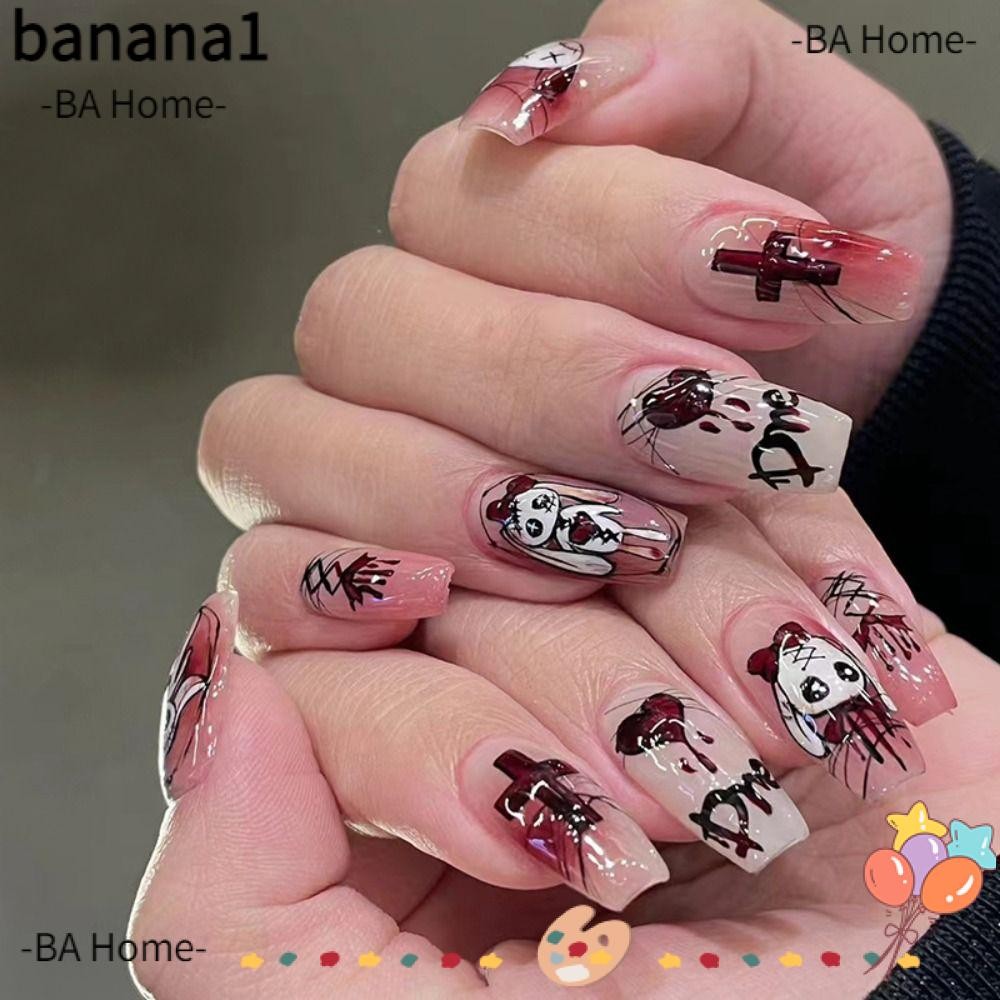 BA 24pcs False Nails, Nude Crystal Long Stiletto and Ballerina Fake ...
