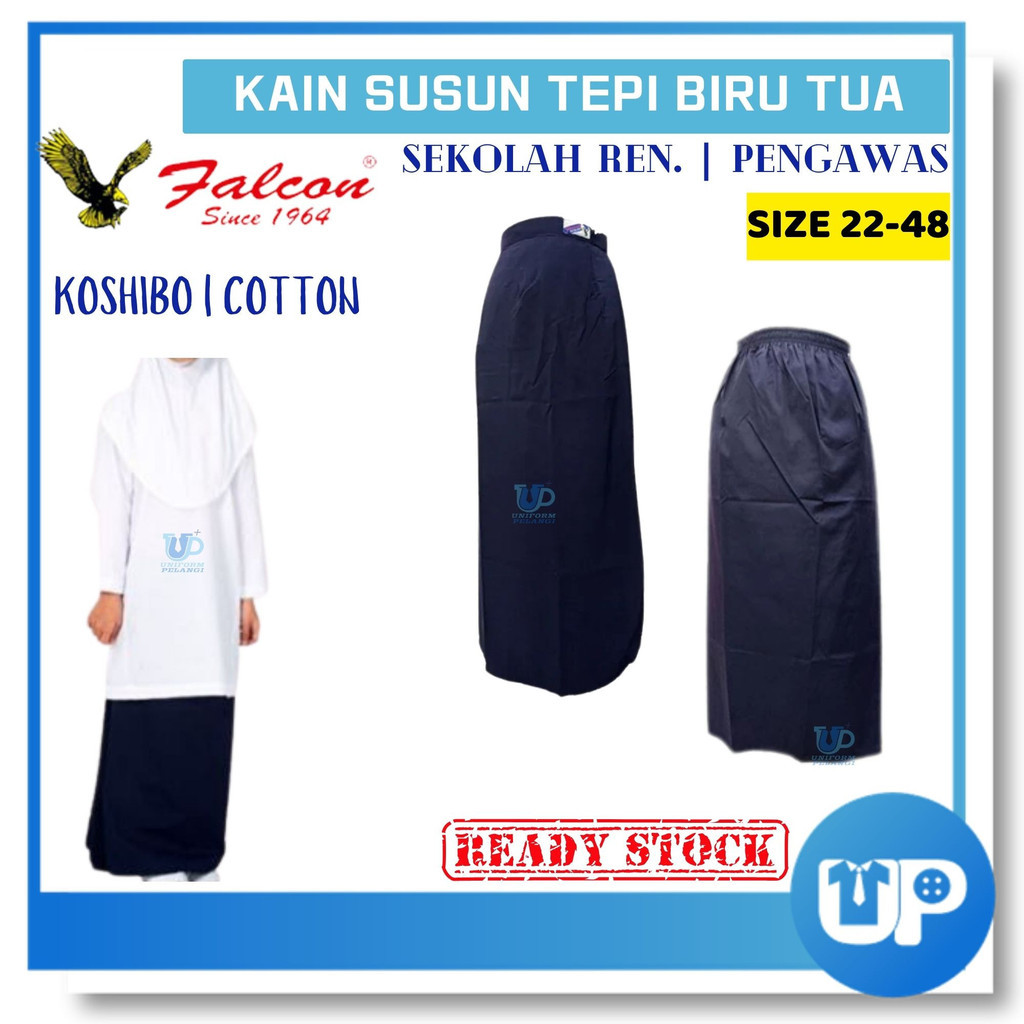 Falcon Kain Susun Sekolah Rendah Biru Tua Susun Tepi Bergetah COTTON ...