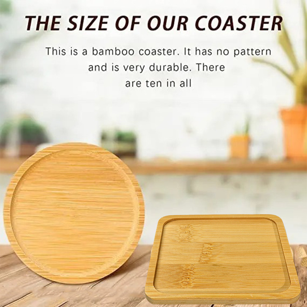 Bamboo Mugs Coaster Saucer Round Tray Square Coasters Teacup Holders ...