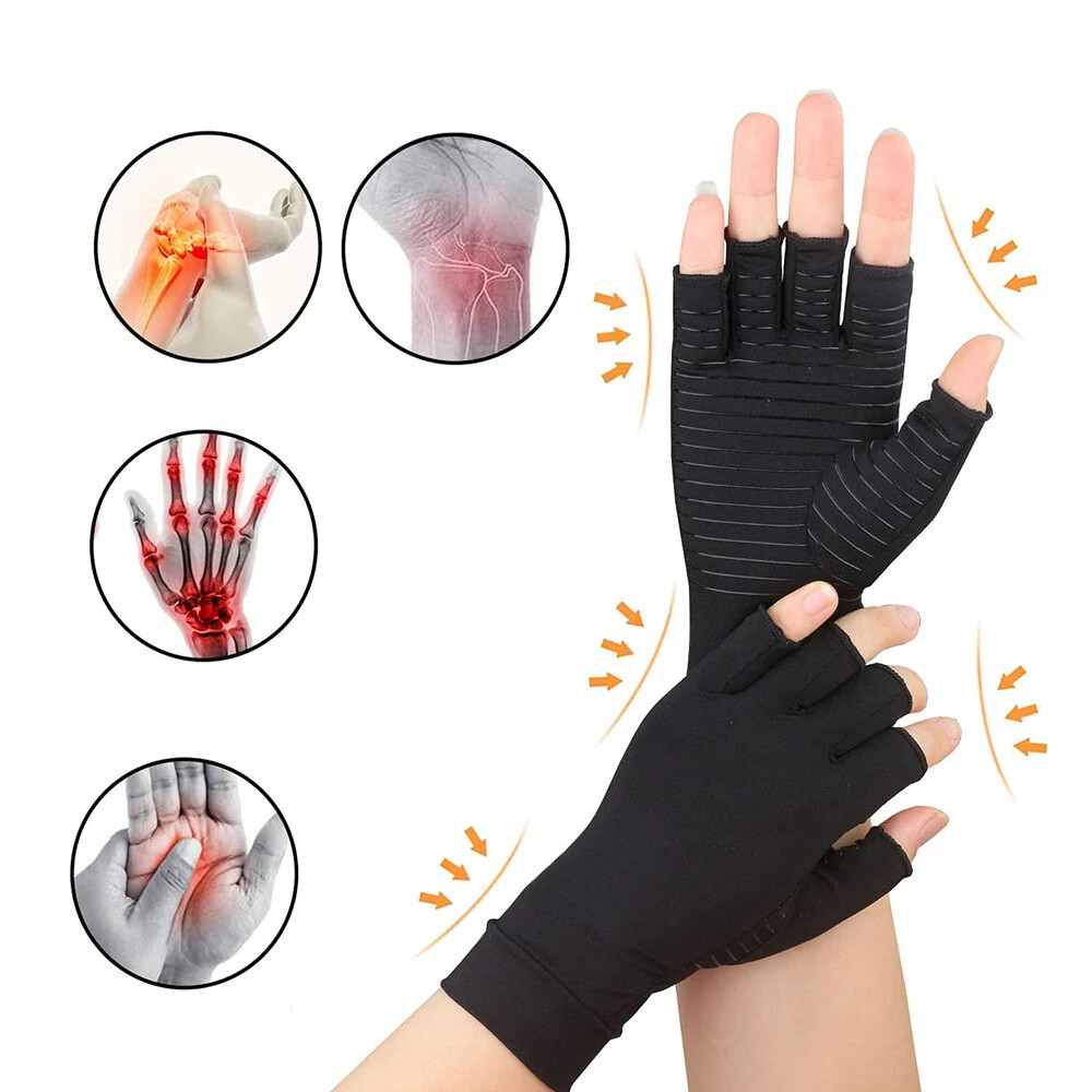 1Pair Compression Arthritis Gloves Copper Infused Fingerless Glove for ...