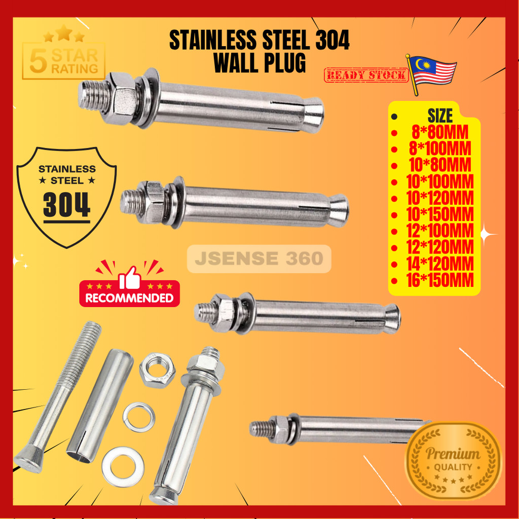 1PC Sleeve Anchor Stainless Steel 304 Wall Plug Besi Skru Dinding Simen ...