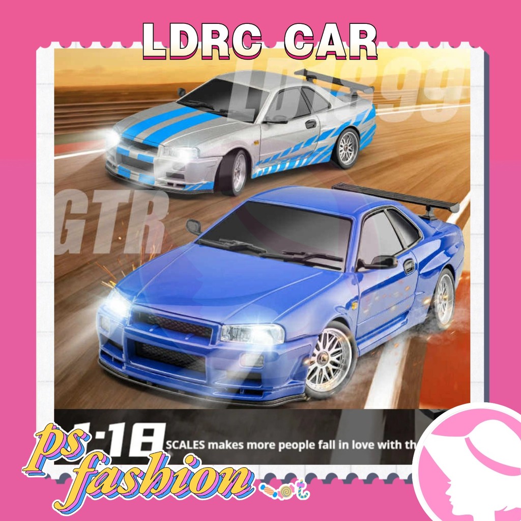 (NEW) LDRC 1/18 RC Drift Car LD1899 GTR R34 RWD Racing Car LD1899 Gyroscope ESC Radio Light ...