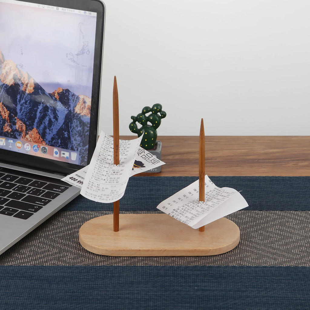 1PCS Wooden Paper Receipt Holder Spike Double Needles Bill Fork Memo ...