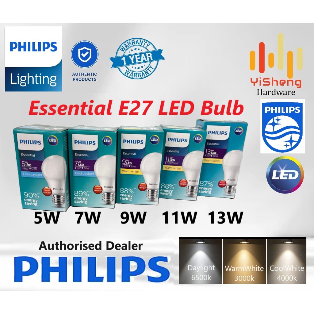 Philips E27 (5w 7w 9w 11w 13w) Energy Saving Essential LED Bulb / Lampu | Shopee Malaysia