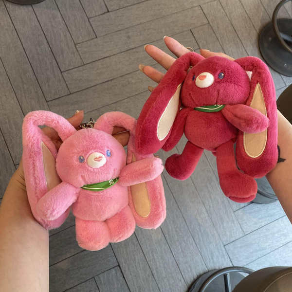 Kartun comel baru menarik boneka kelinci strawberi beg mainan loket ...