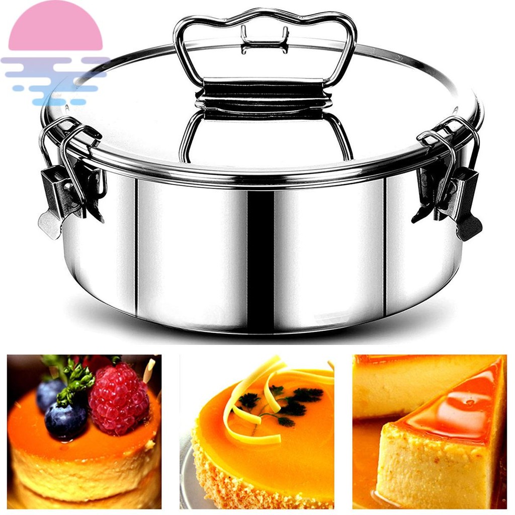 Flan Mold 304 Stainless Steel Flan Pan Mold with Lid and Handle 1.5QT ...