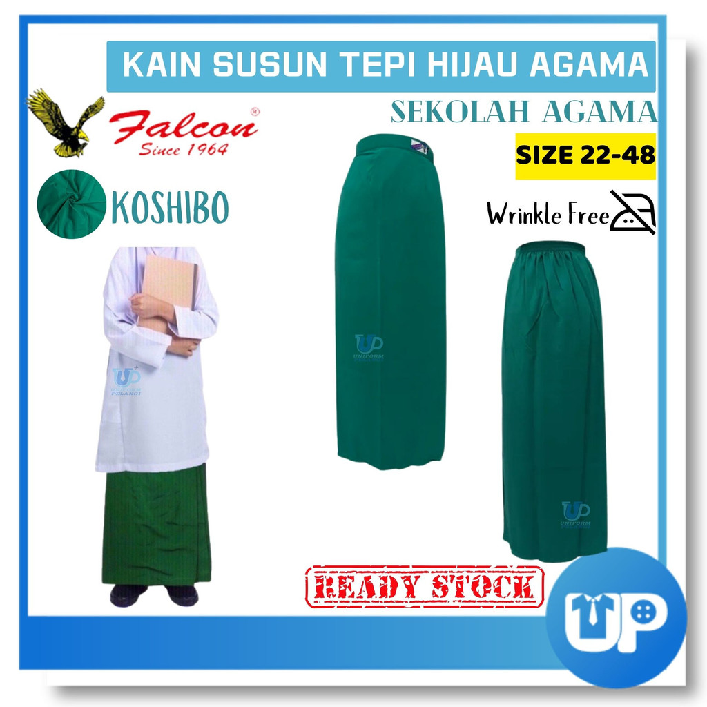 Falcon Kain Susun Hijau Sekolah Agama Susun Zip Tepi Kain Licin YKK Zip ...