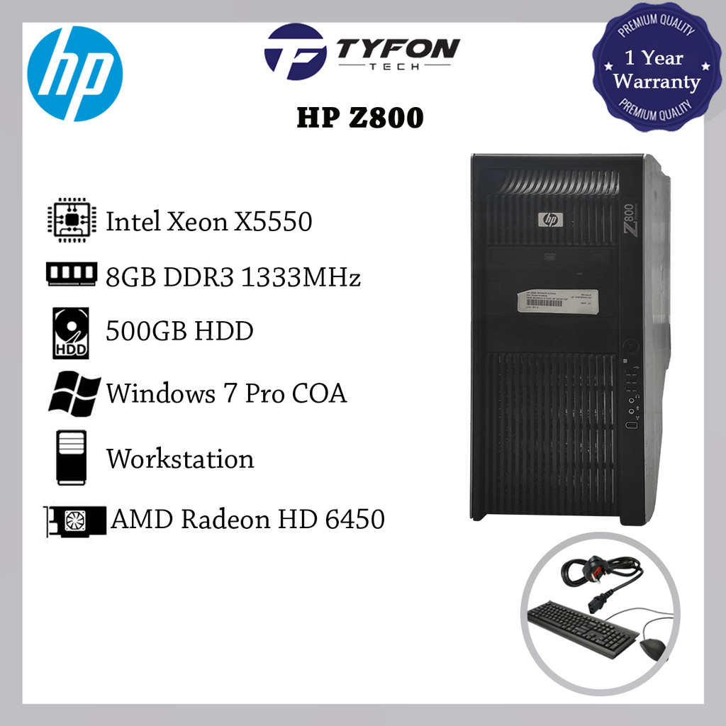 HP Z800 Workstation X5550 8GB DDR3 RAM 500GB HDD AMD Radeon HD 6450 Win ...