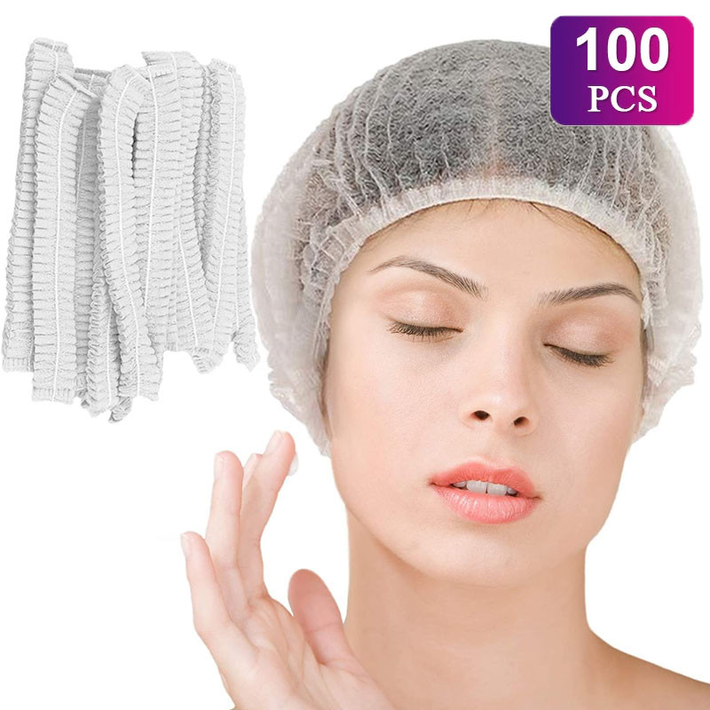 100pcs 21" Disposable Hair Head Cover Non Woven Double Elastic Hair Net ...