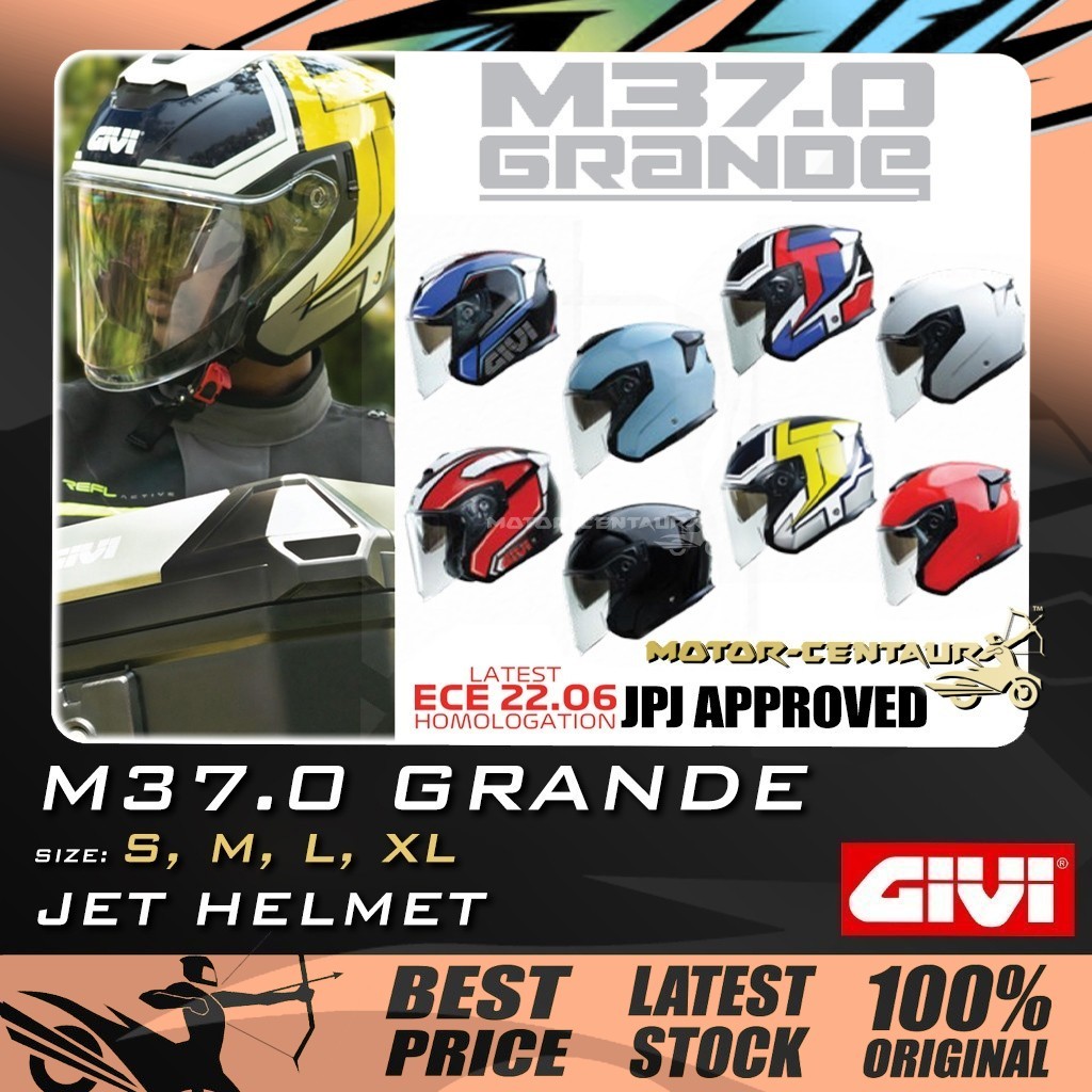 TOPI KELEDAR 2025 GIVI JET HELMET M37.0 GRANDE WHITE/GREY/RED/BLACK ...