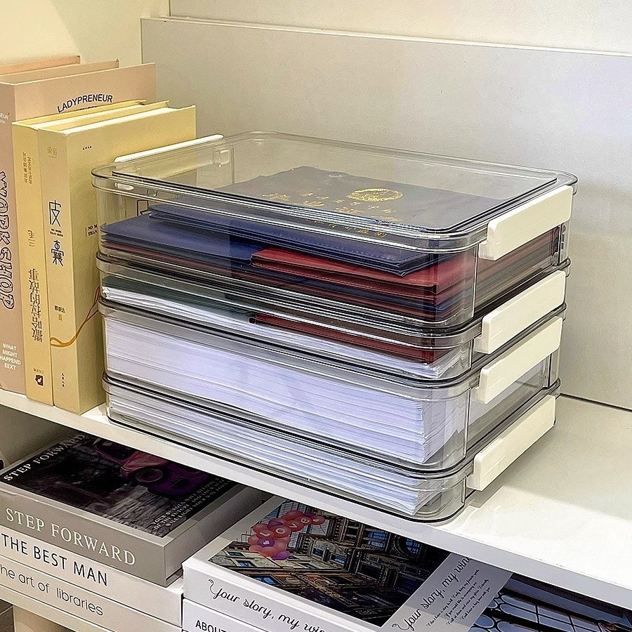 Clear Plastic Stackable Storage Box File Protector Case Organizer ...