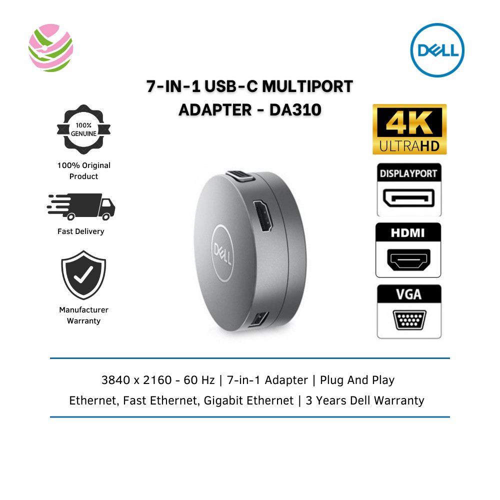 Dell 7 in 1 USB C Mobile Adapter DA310 (USB Type C to HDMI / VGA ...