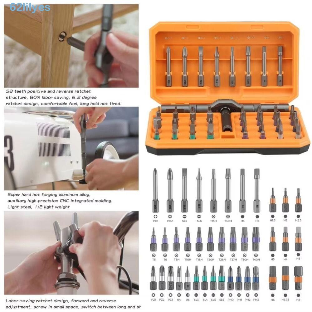 LILYES Magnetic Screw Drivers Bits, DIY 42 in 1 Ratchet Screwdriver Set ...