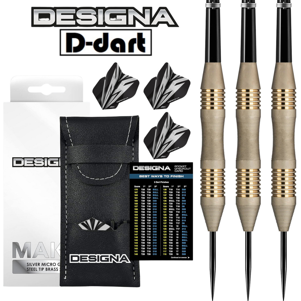 DESIGNA STEEL TIP DARTS - 23G MAKO MICRO GRIP ELECTRO BRASS DART SET ...