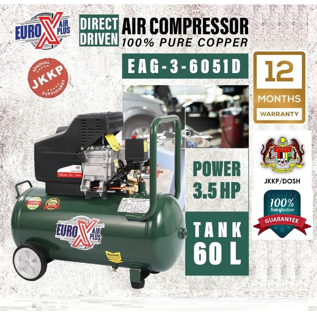 Euro-X Air Plus 3.5Hp 60L Heavy Duty Air Compressor (DOSH / JKKP) | Shopee Malaysia