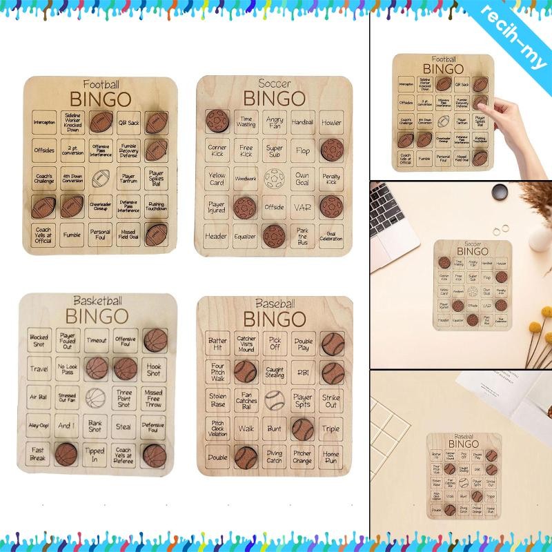 [RecihMY] Bingo Game Reusable Family Game Family Game Night Wood Game ...