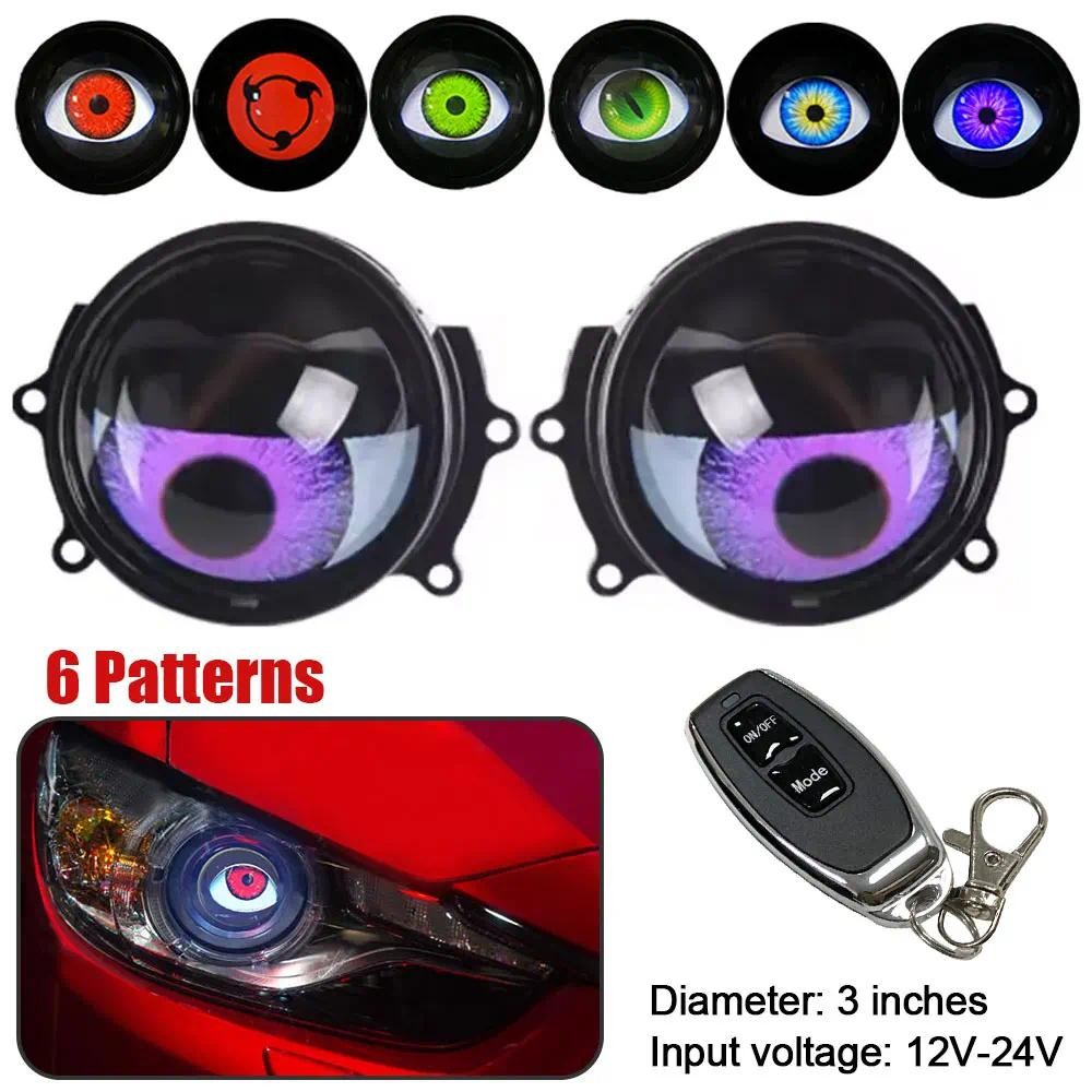 12V Dynamic Devil Eyes LED Car Lights 3 Inch Remote Control Eyes ...