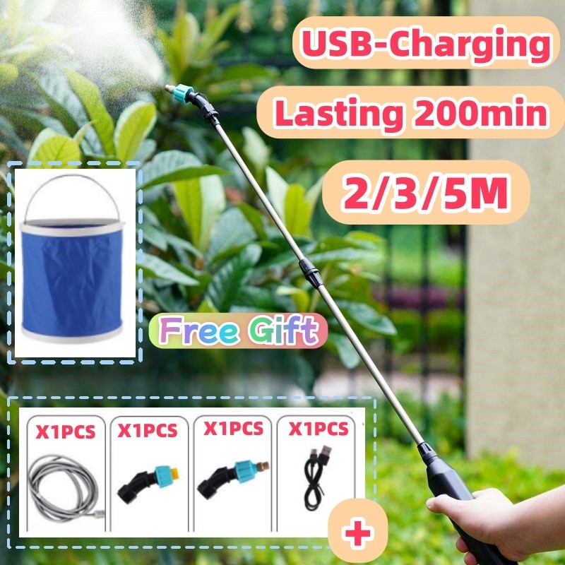 *9L Bucket Gift* 2/3/5m Garden Plant Electric Sprayer Handheld Watering ...