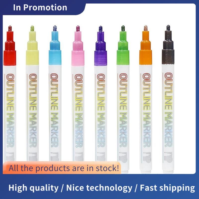 Metallic Outline Paint Markers, 8 Colors Shimmer Outline Markers Pens ...