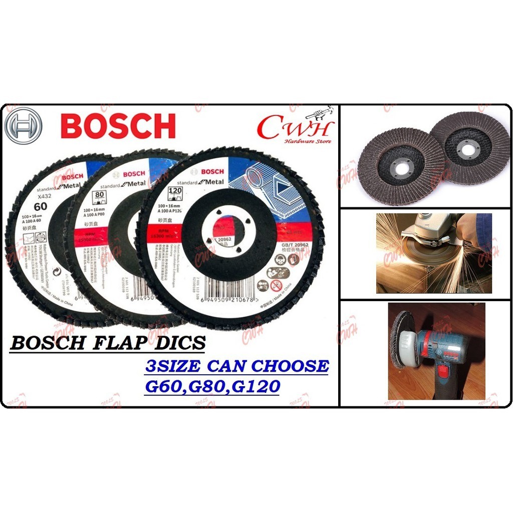 G60,80,120 BOSCH 4" FLAP DISC GRINDER SANDING BLADE DICS WHEEL KERTAS ...