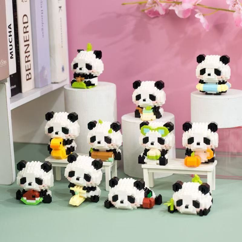 Panda Building Blocks Full Set Ornaments Boys Girls Assembled Dolls 6 ...