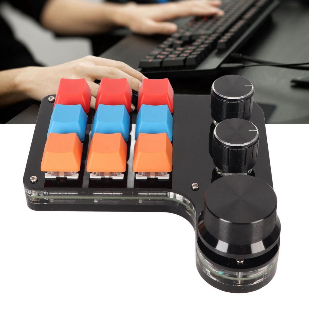 Supergoodsales One Handed Programmable Keyboard 9 Keys 3 Knobs USB Wired Mini Macro Mechanical ...