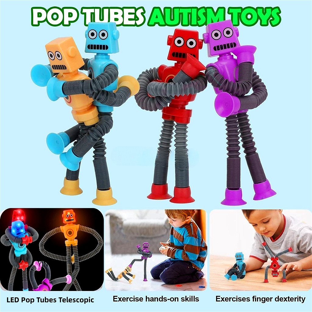 Variable Light Cartoon Robot Telescopic Tube Toys Kids Puzzle Stretch ...