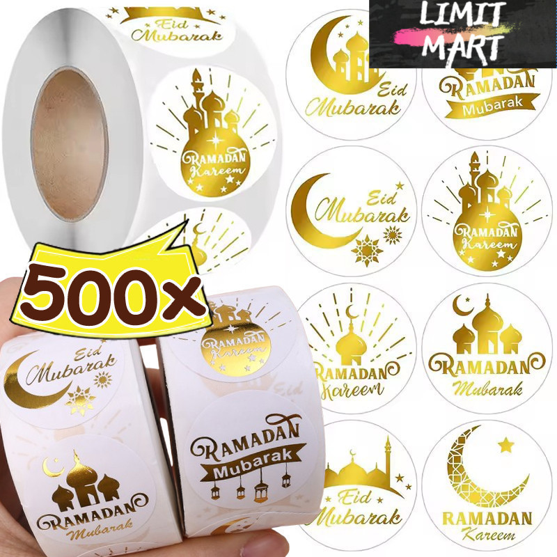 SMaddUseMix 500Pcs/Roll Gold Ramadan Round Stickers - Eid Al Fitr ...