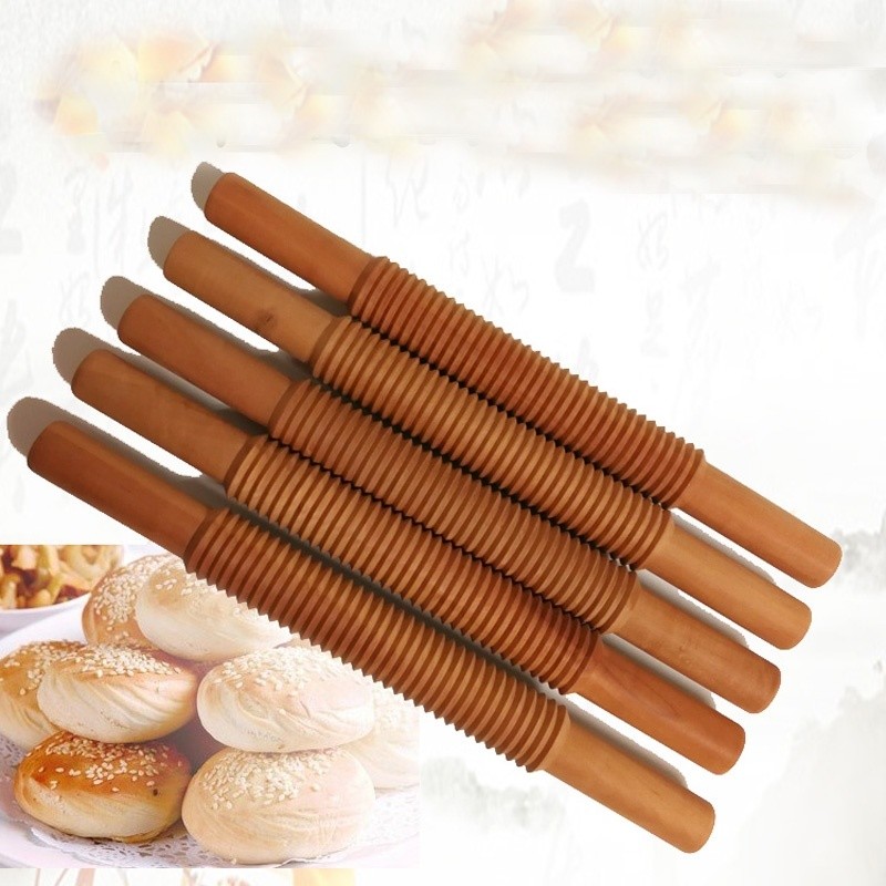 Threaded Spiral Rolling Pin Solid Wood Grain Rolling Pin Roller Flower ...