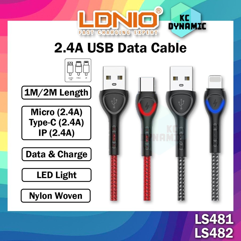LDNIO LS481 USB Cable 2.4A Charging Cable 1m LDNIO LS482 2m IP Type-C ...