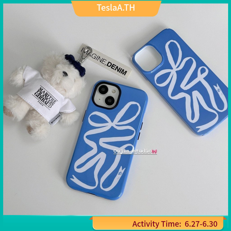 Ins Blogger gaya yang sama fesyen Sweet Niche unik Blue Art Ribbon ...