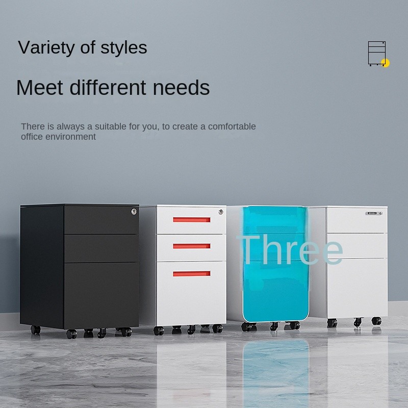 Movable Cabinet Three Drawer Cabinet Pulley Office Table Lower Storage ...