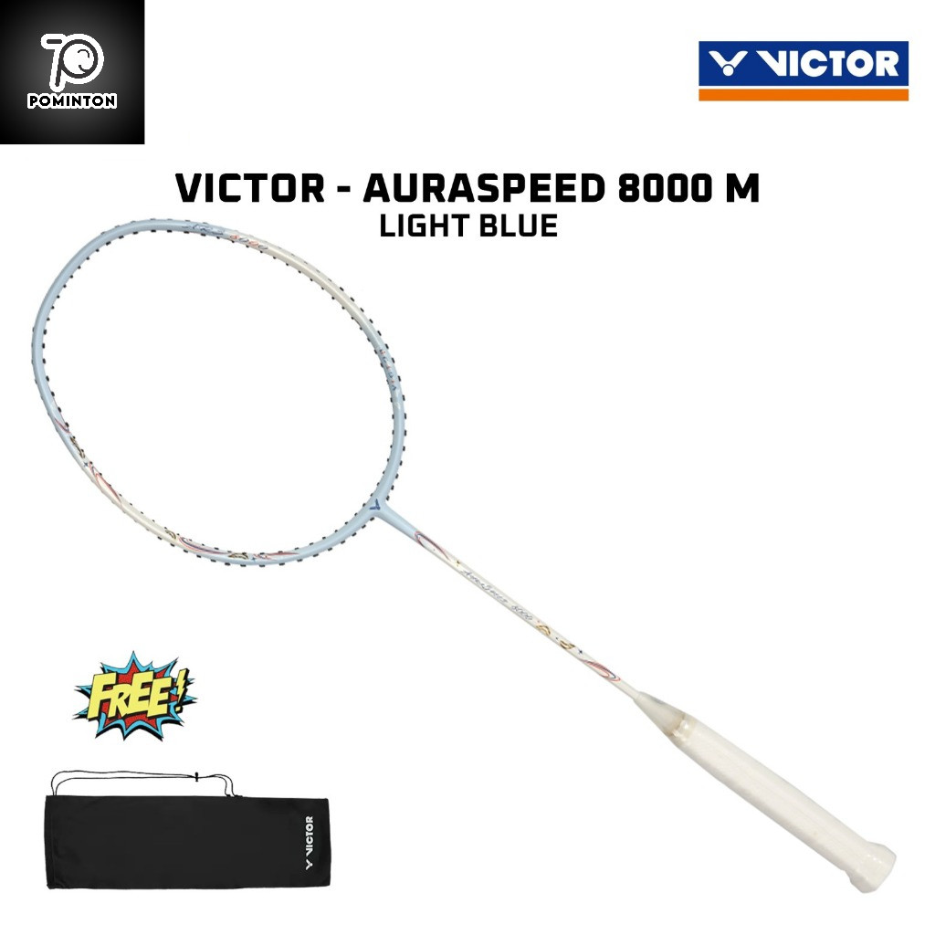 Victor Auraspeed 8000 ARS 8000 Light Blue Freecore Badminton Racket 100 ...