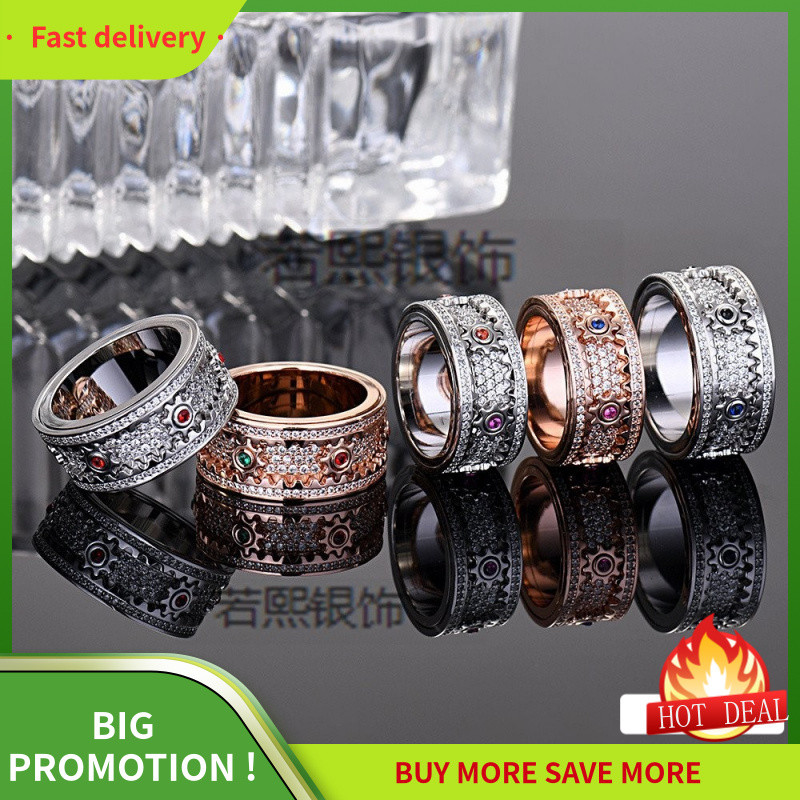 Sterling Silver Gear Inlaid Colorful Diamond Ring Influencer Men's Ring ...