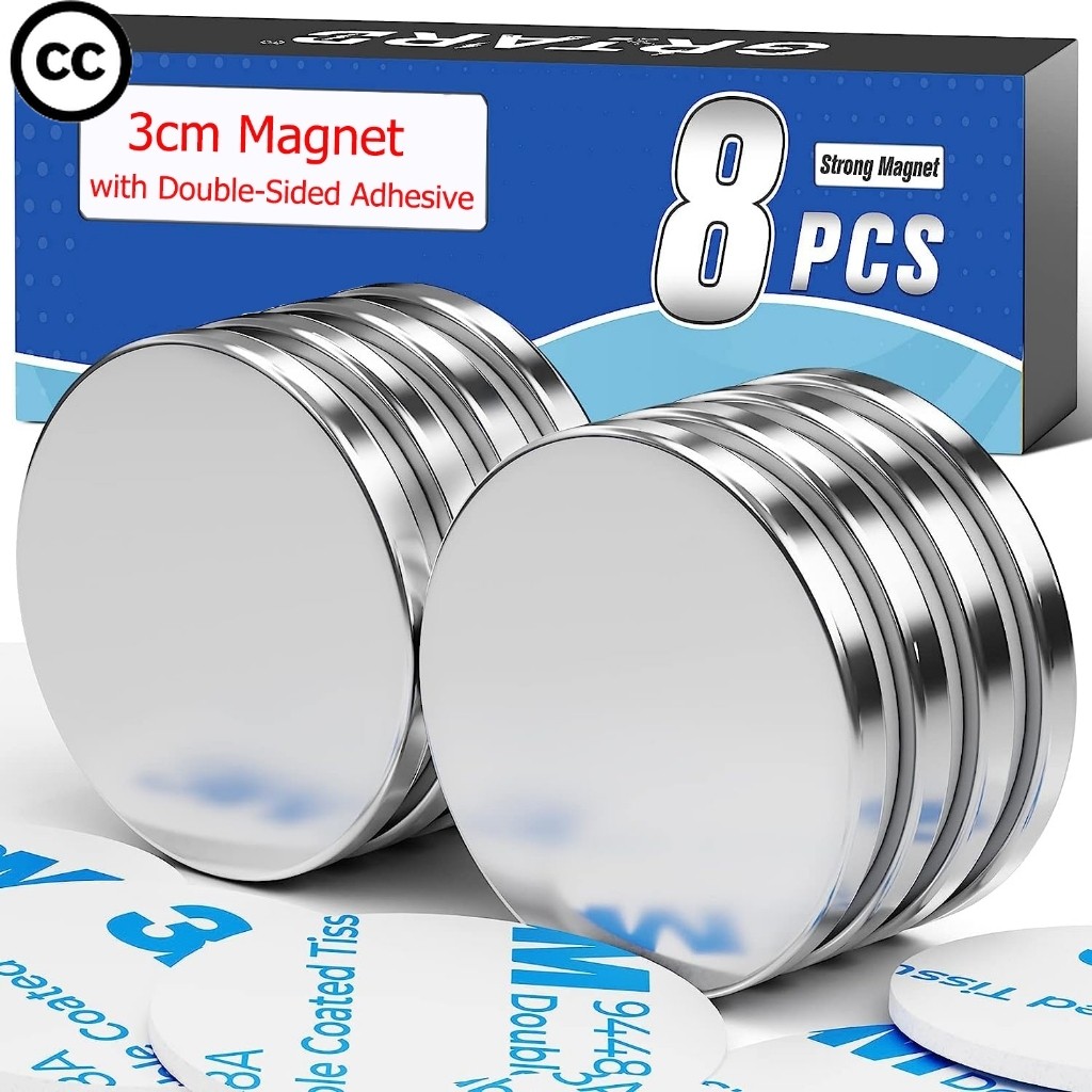CC 3cm Heavy Duty Neodymium Magnets with Double-Sided Adhesive ...