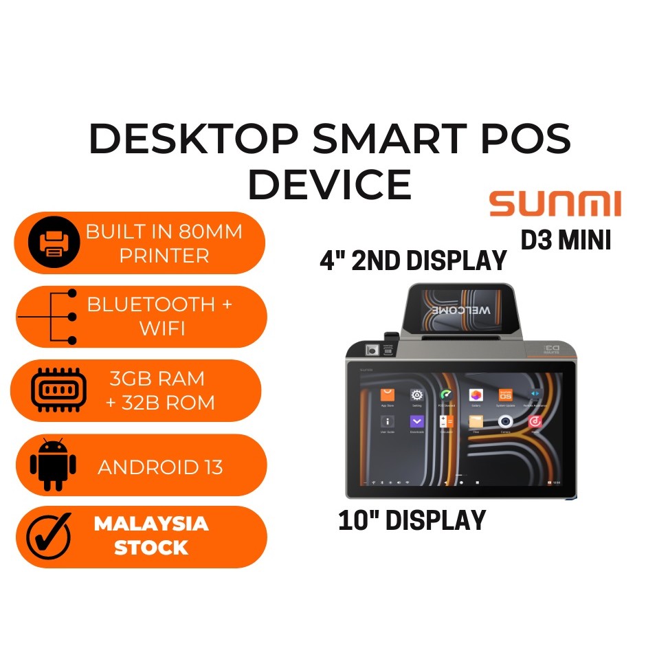 SUNMI D3 MINI Smart Desktop Terminal All In One POS Touchscreen Android ...